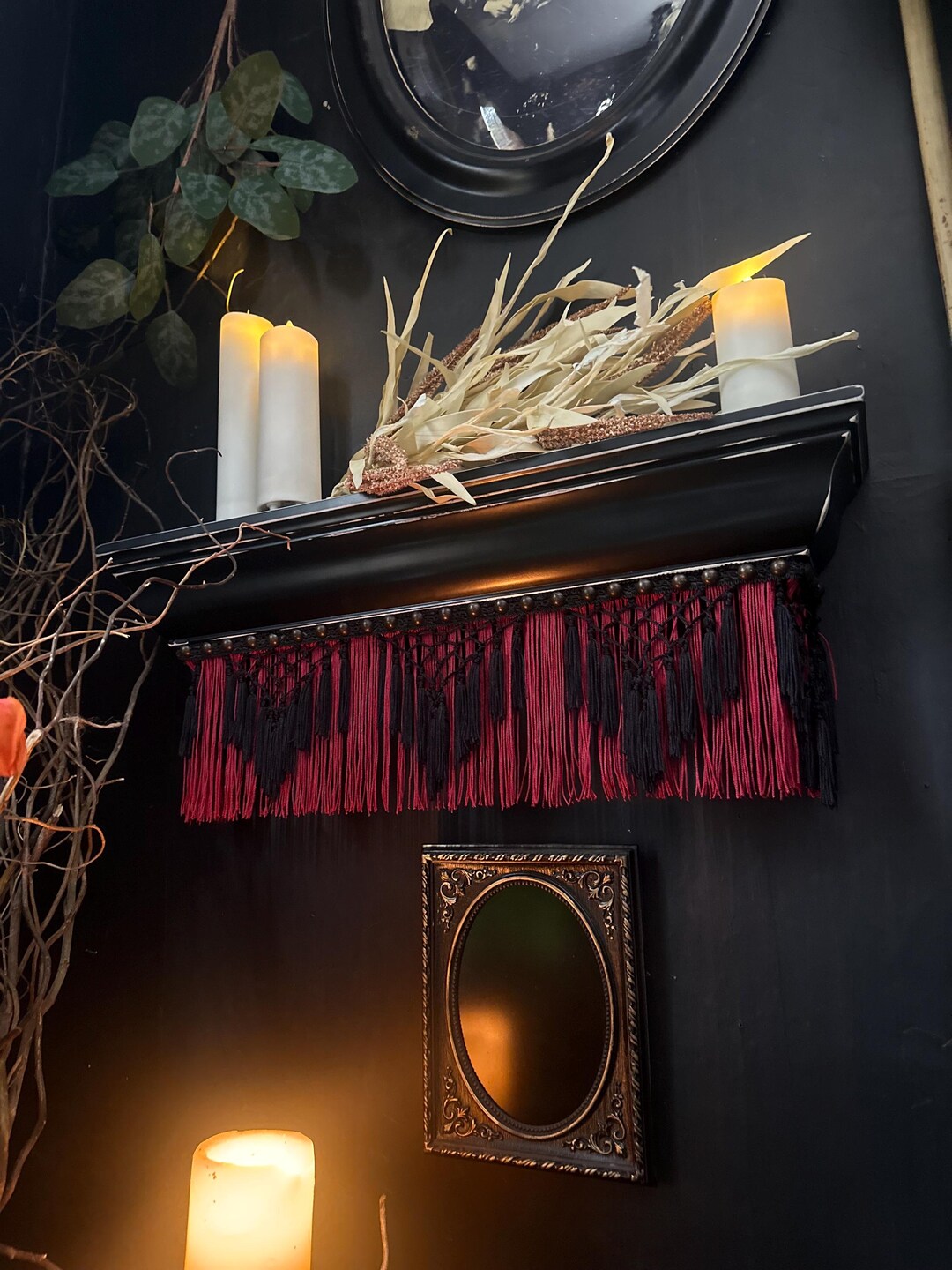 Gothic Wall Shelf With Red & Black Fringe | Witchy Altar Shelf | Dark ...