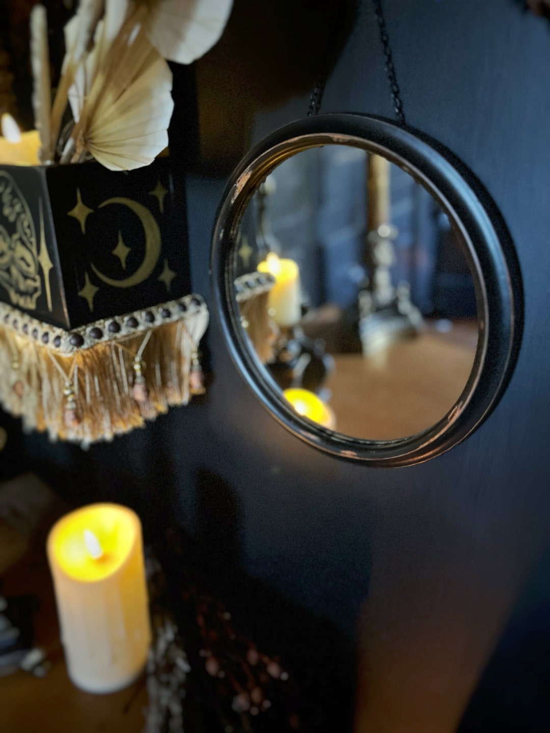 Round Mirror With Chain, Hanging Wall Decor, Goth Home Decor, Gallery ...
