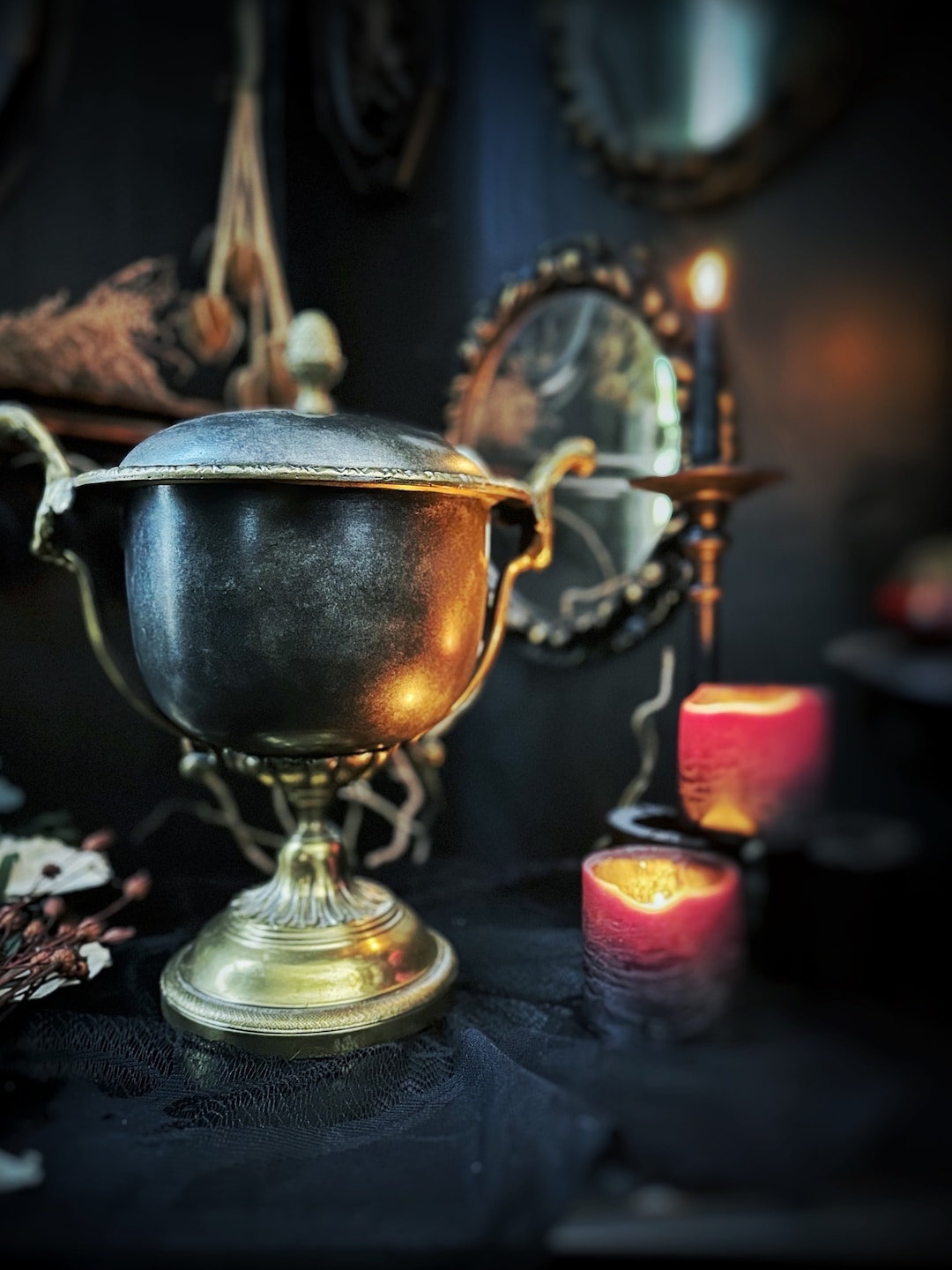 Vintage Gothic Urn Decor, Maitland-smith Brass and Pewter Lidded Vessel ...