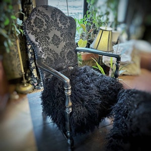 Gothic Black Damask and Faux Fur Vintage Chair and Foot Stool, Gothic ...
