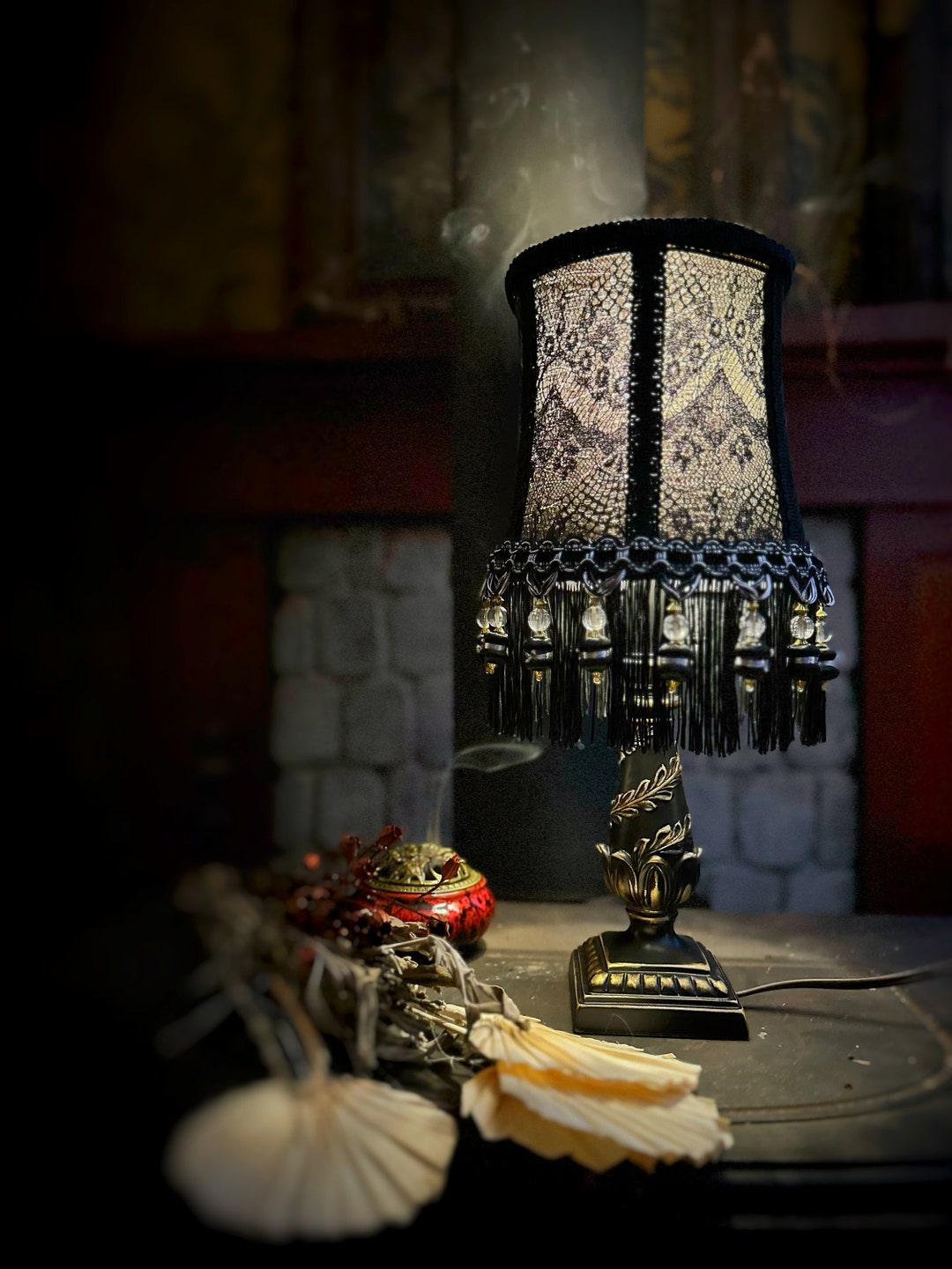 Gothic Victorian-style Lamp, Goth Lamp Shade, Dark Academia, Table Lamp ...