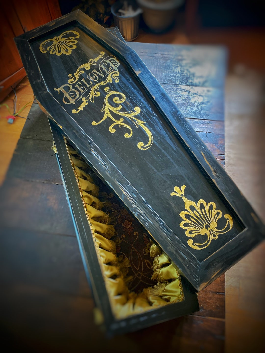 Gothic Toe Pincher Upholstered Coffin, Coffin Decor, Death Decor ...