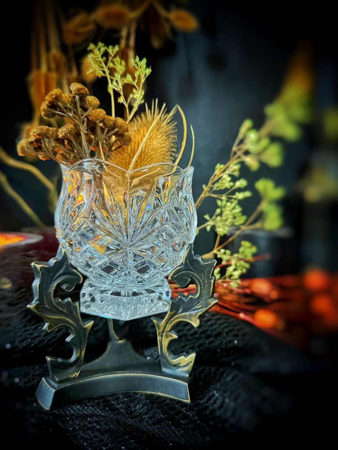 Gothic Candle Holder, Goth Home Decor, Footed Vase, Herb Vessel, Gothic ...