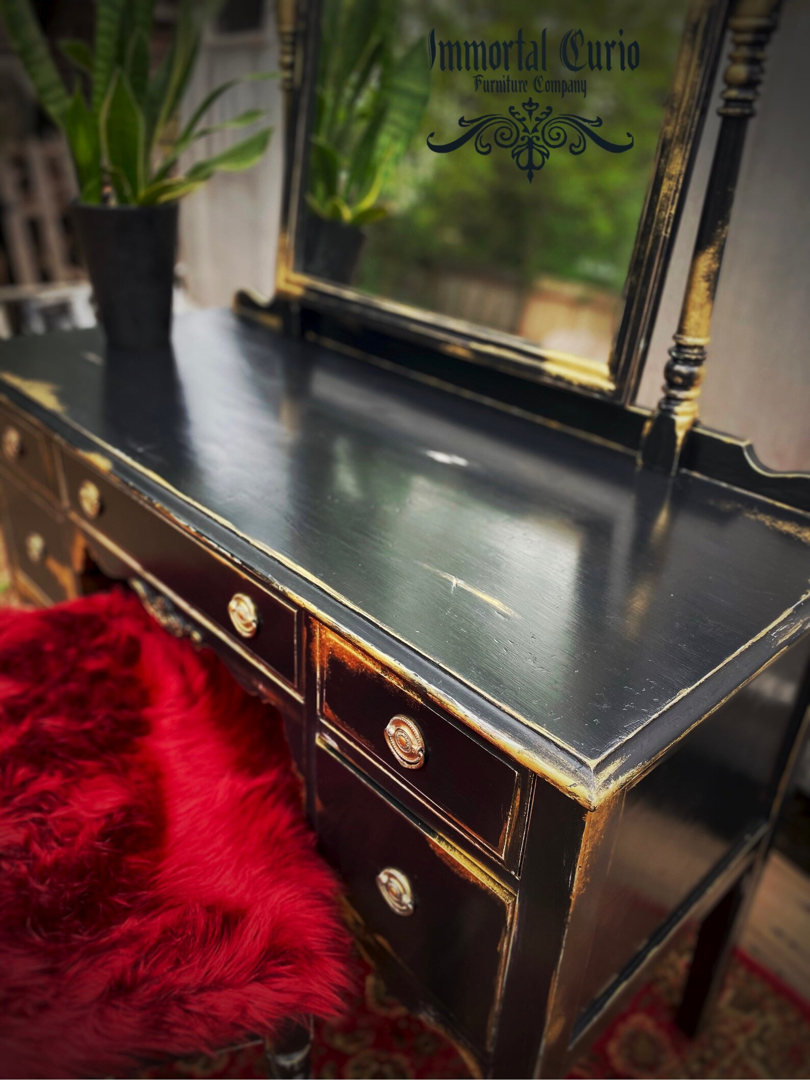 Gothic Black and Gold Vanity Goth Vanity Painted Distressed | Etsy