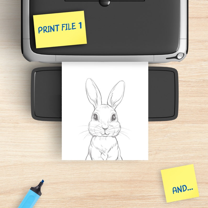Original Bunny Rabbit Printable Drawing for Nursery Wall Art Decor, 2 B ...