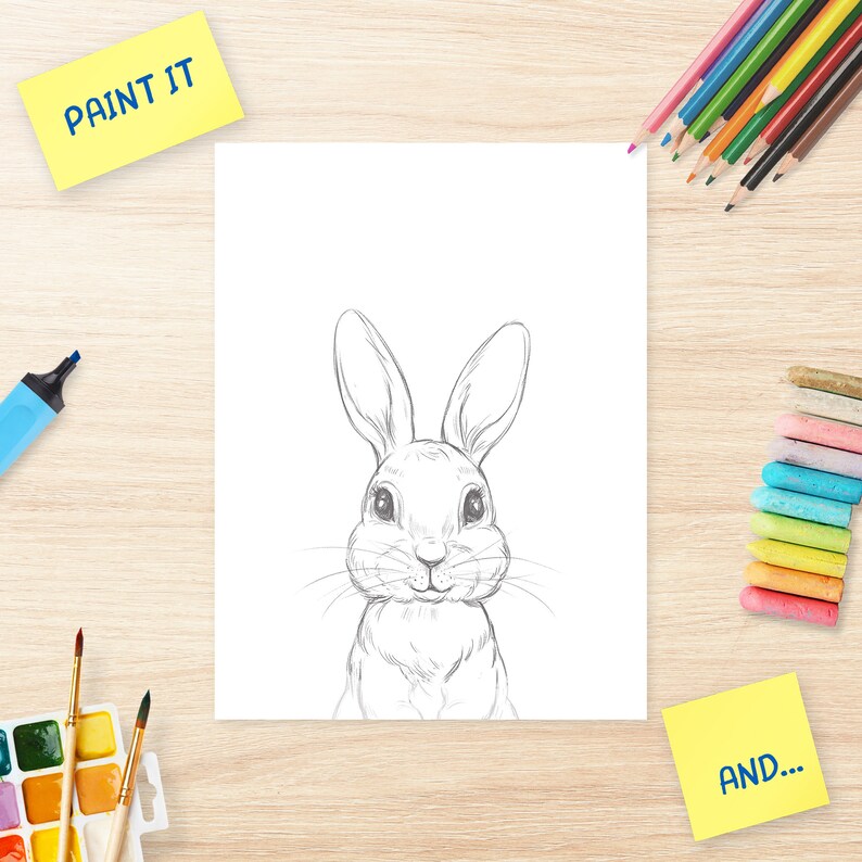 Original Bunny Rabbit Printable Drawing for Nursery Wall Art Decor, 2 B ...