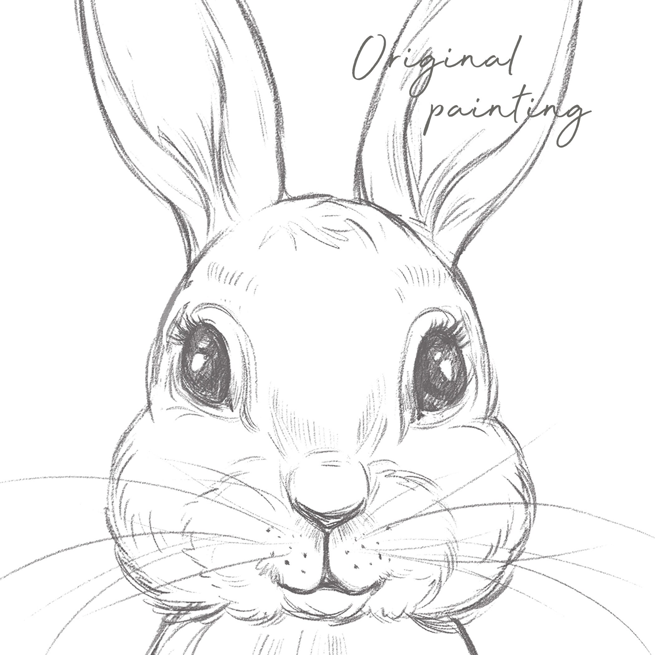Original Bunny Rabbit Printable Drawing for Nursery Wall Art Decor, 2 B ...