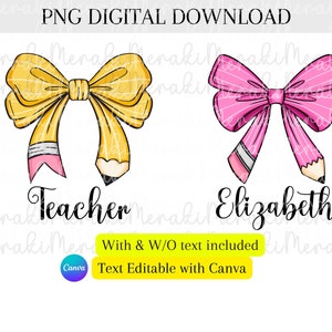 Pencil Coquette Bow PNG Teacher Vibes School Clipart, Bow Png, Back to ...
