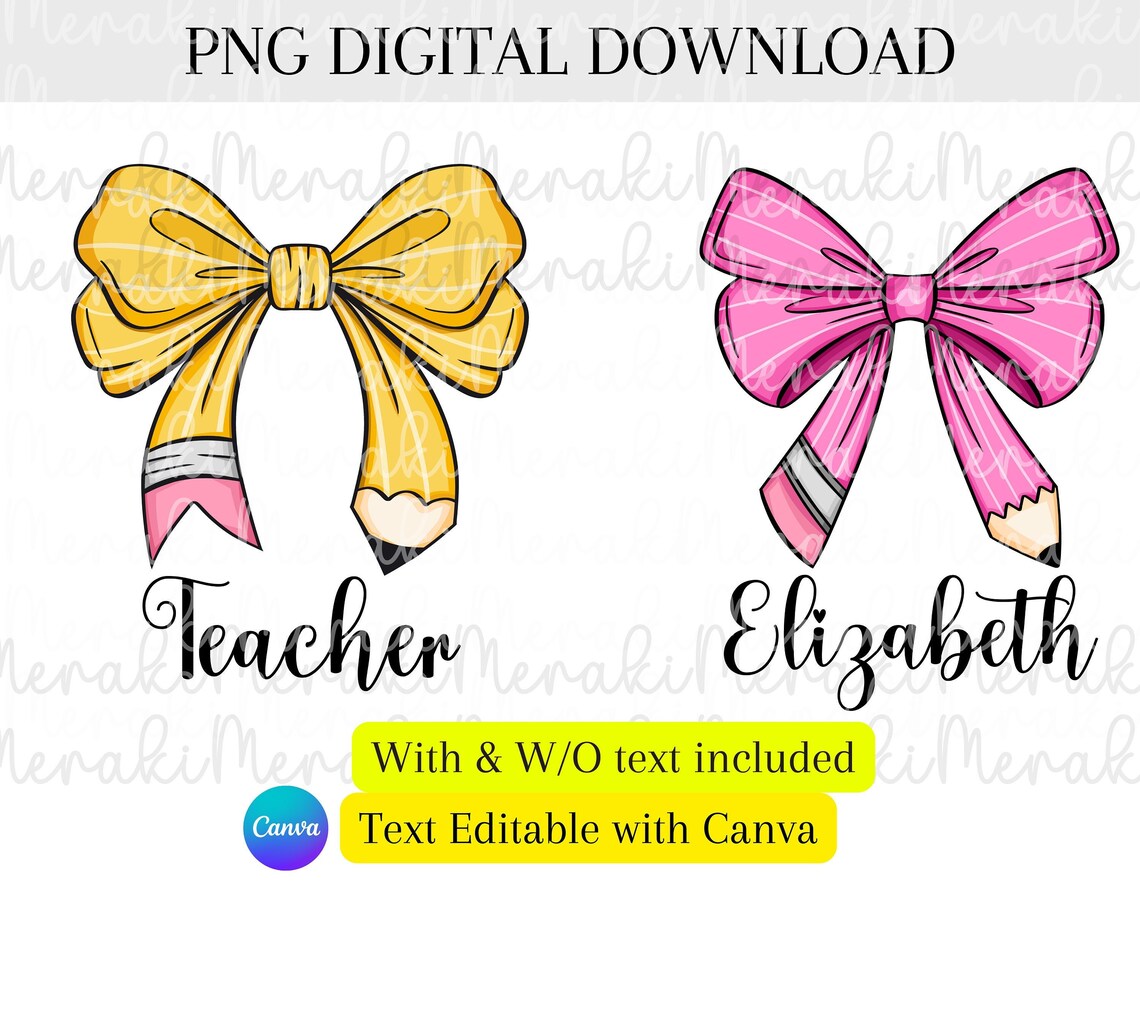 Pencil Coquette Bow PNG Teacher Vibes School Clipart, Bow Png, Back to ...