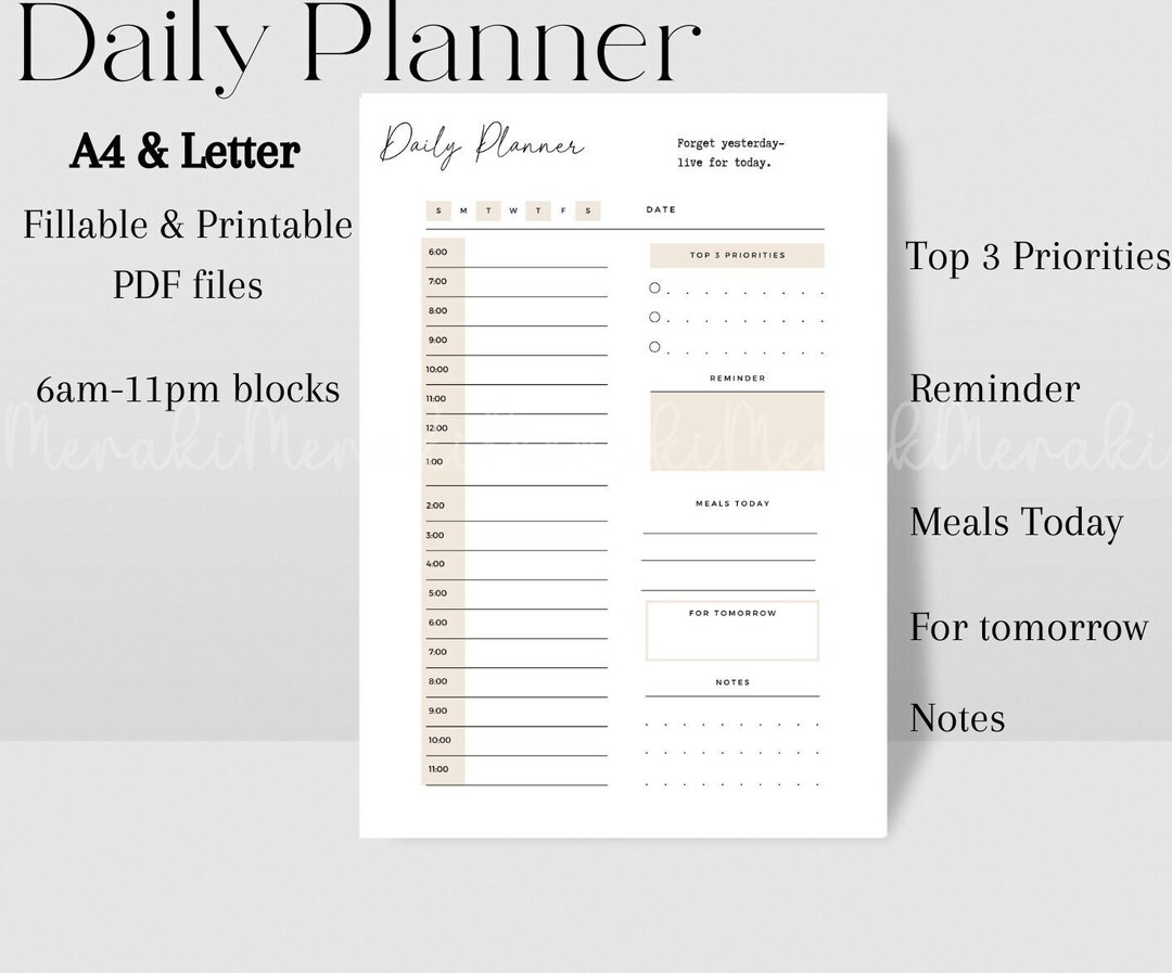 2024 Daily Planner Printable, Minimalist Daily Schedule, Day at a ...