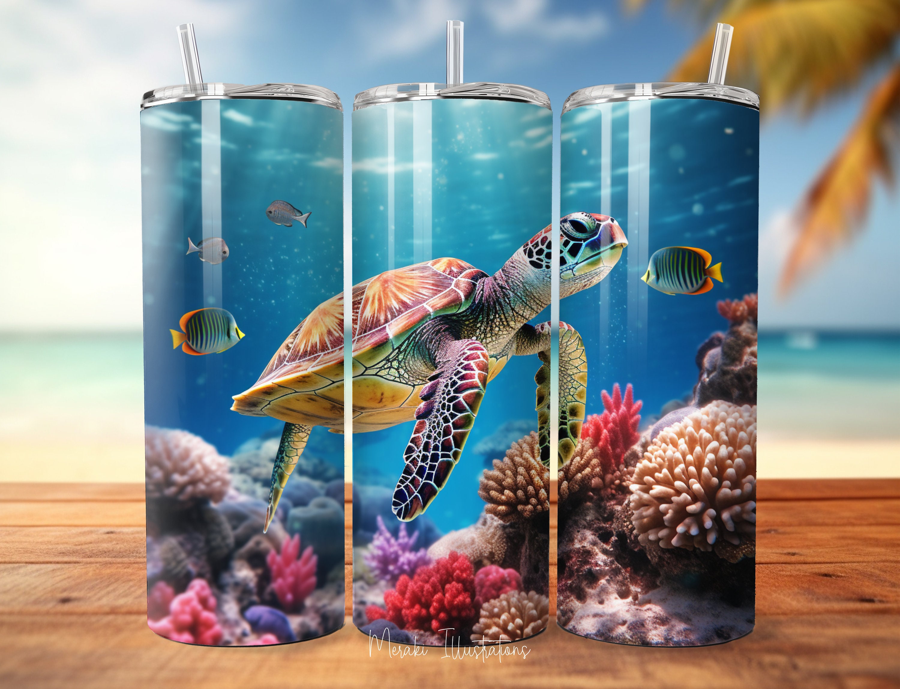 Ocean Creature Tumbler Wraps, Beach Tumbler Wraps Bundle 20oz Skinny ...
