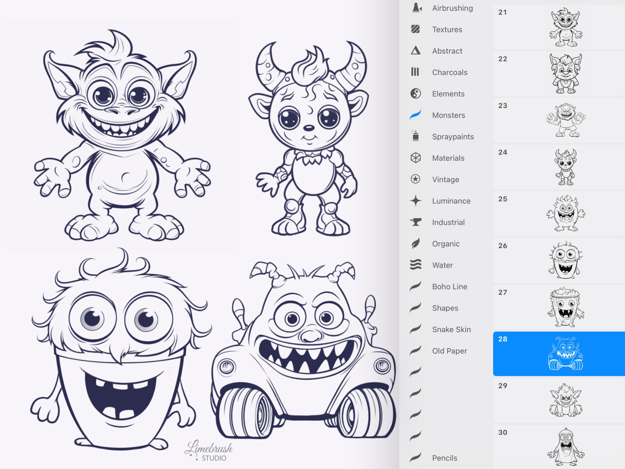 Funny Monsters Procreate Brushes 70 Cute Monster Stamps for Procreate ...