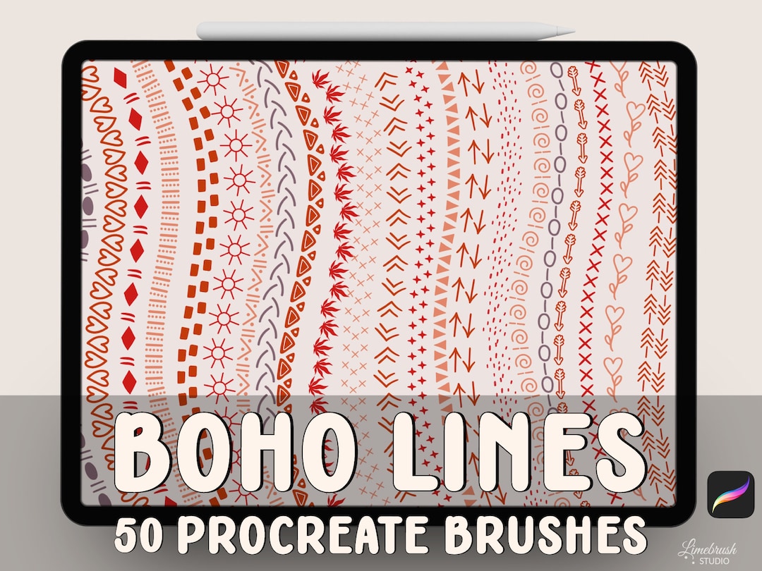 Boho Lines Procreate Brushes | 50 Hand Drawn Border Lines | Decorative ...
