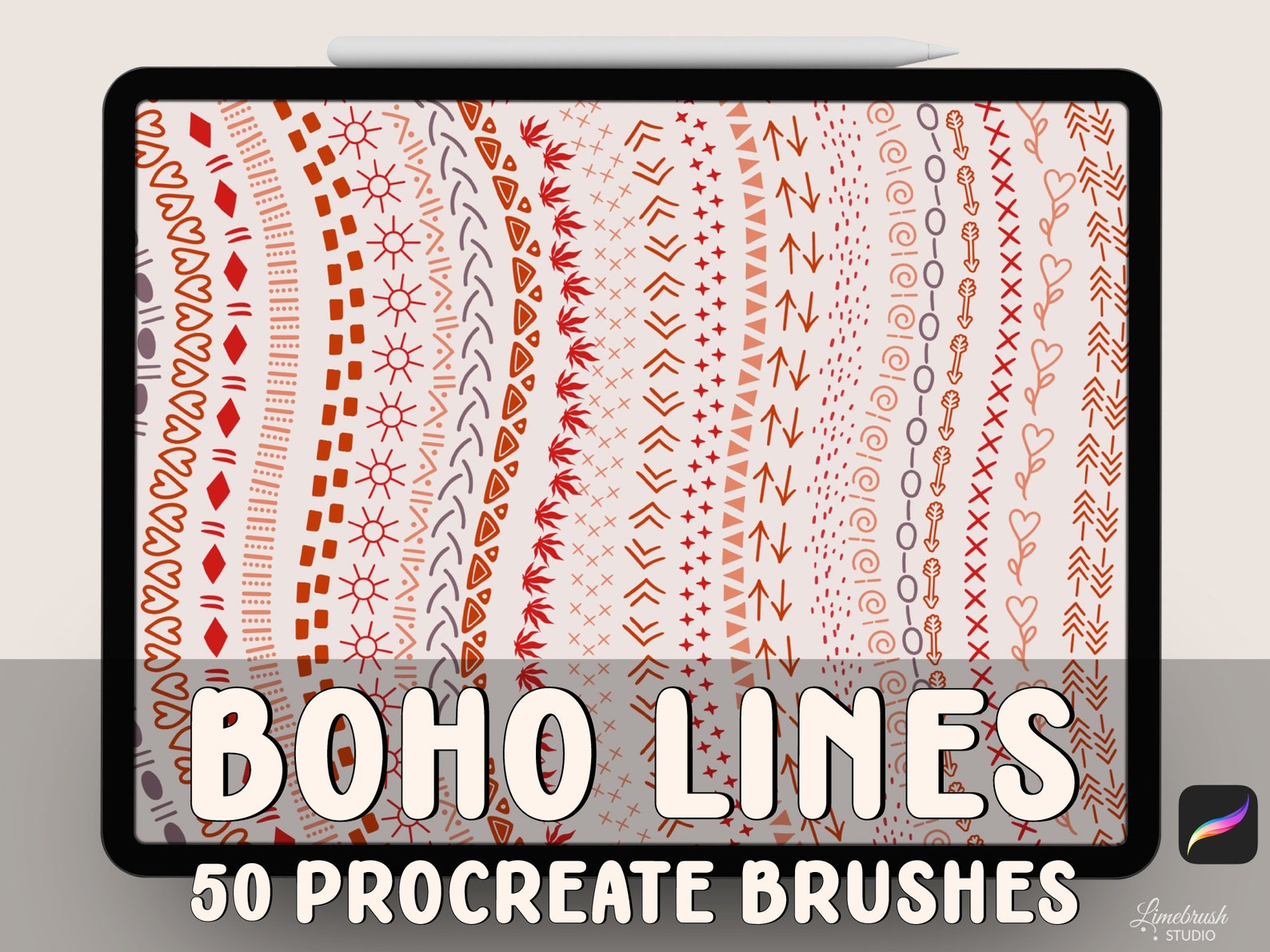 Boho Lines Procreate Brushes | 50 Hand Drawn Border Lines | Decorative Dotted and Dashed Line ...