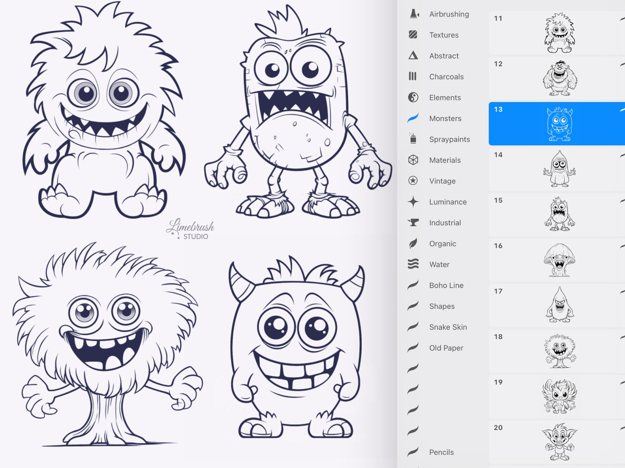 Funny Monsters Procreate Brushes 70 Cute Monster Stamps for Procreate ...
