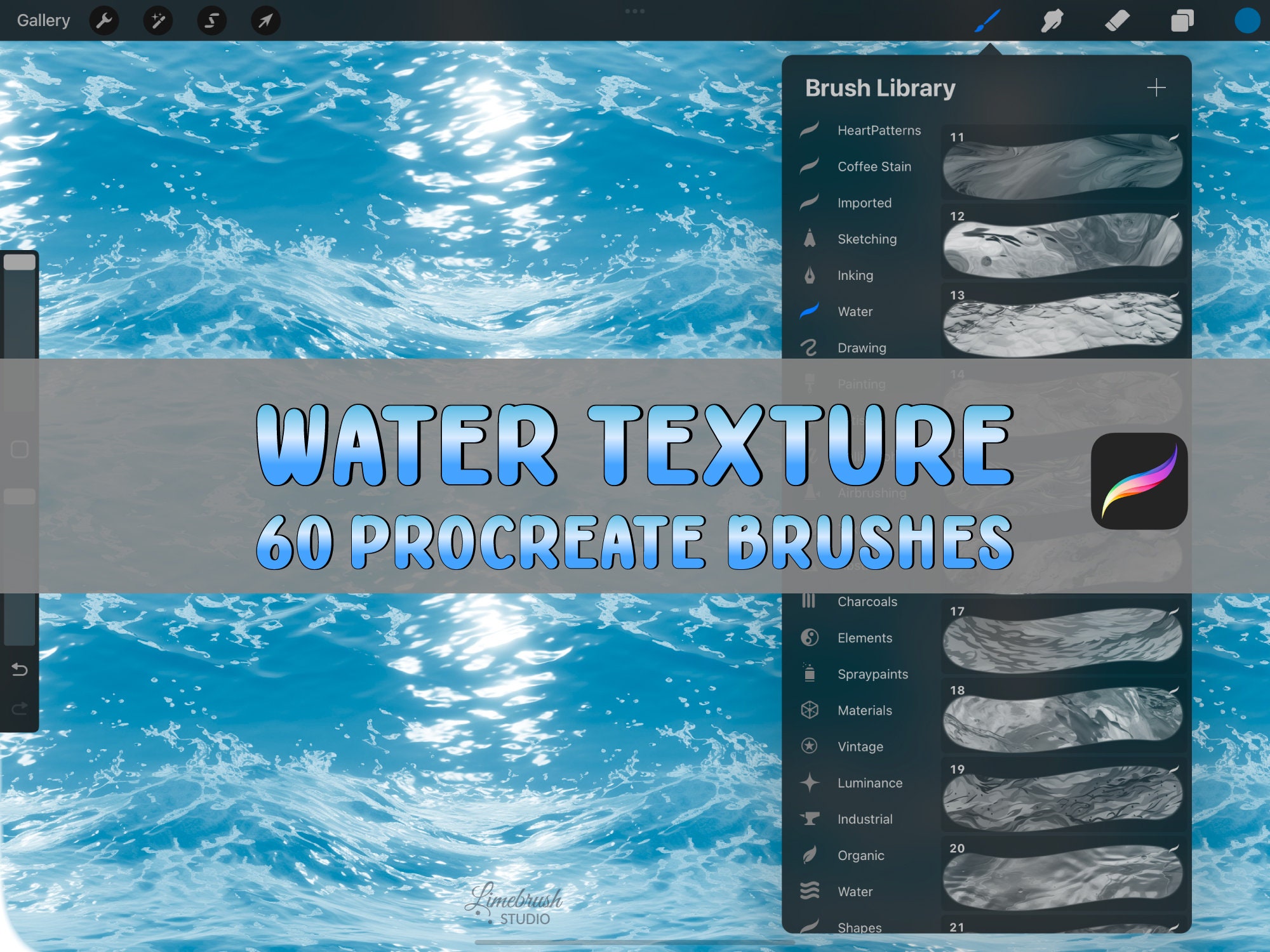 Water Texture Procreate Brushes | Realsitic Water Seamless Surface | 60 ...