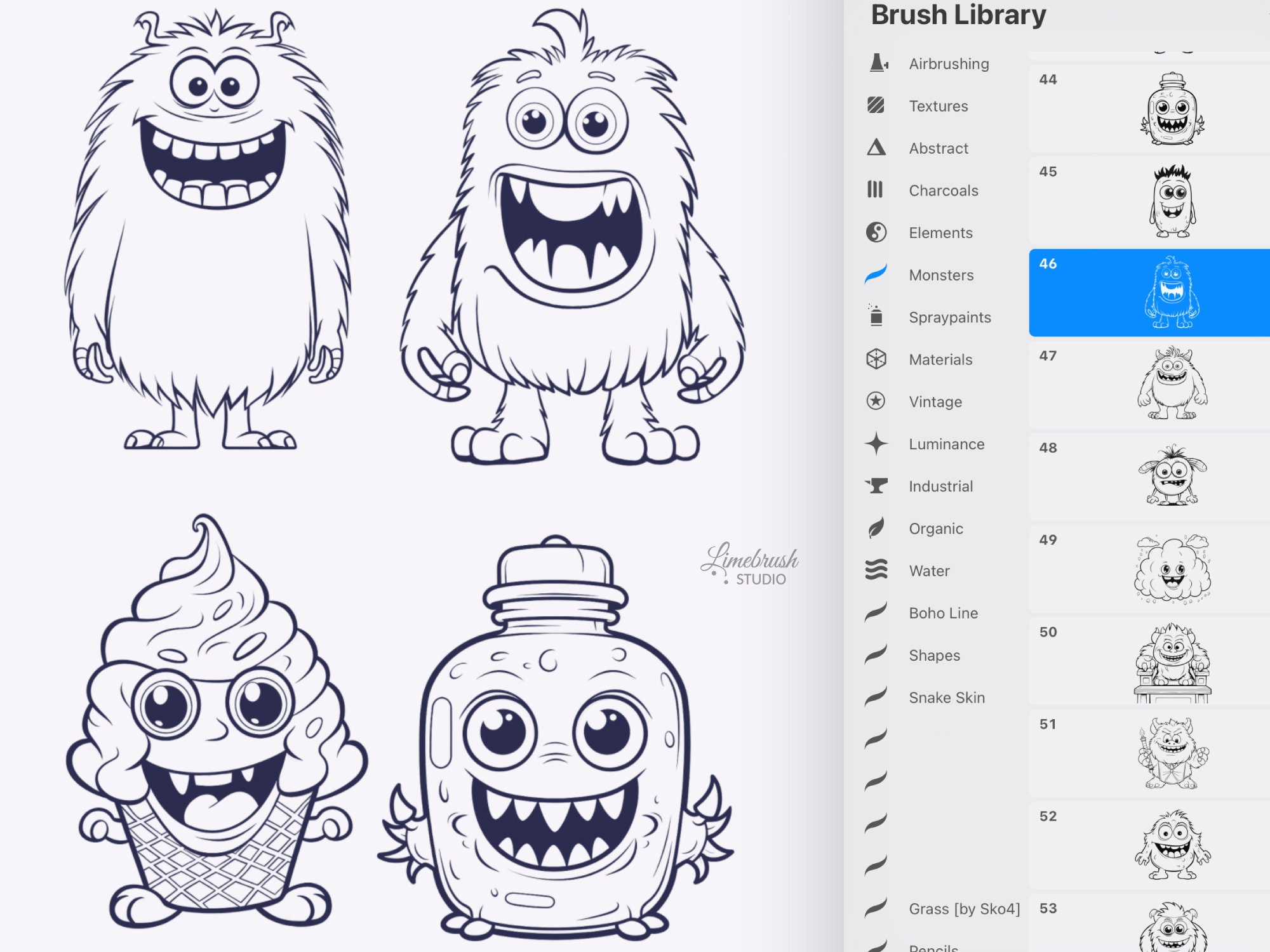 Funny Monsters Procreate Brushes 70 Cute Monster Stamps for Procreate ...