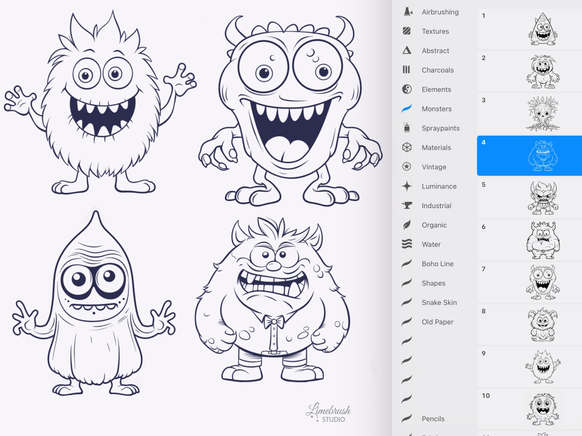 Funny Monsters Procreate Brushes 70 Cute Monster Stamps for Procreate ...