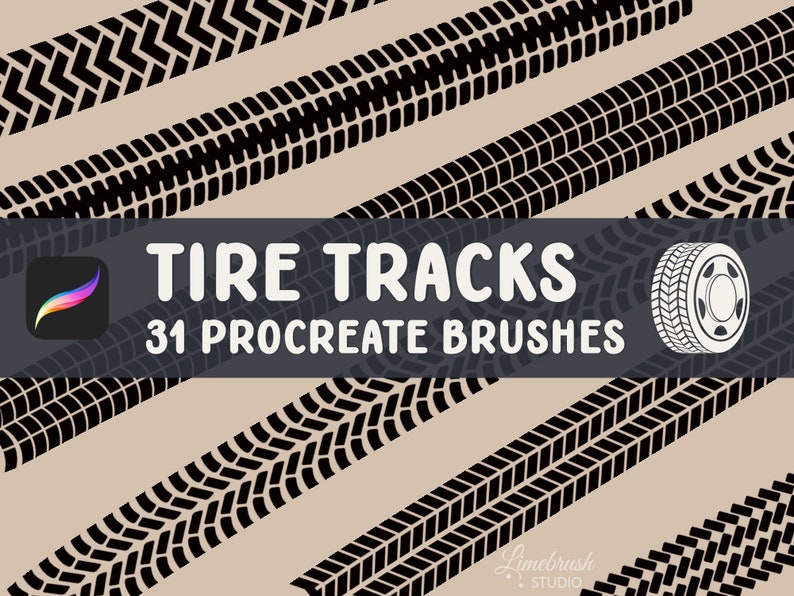 Tire Tracks Procreate Brushes | 31 Different Tire Car and Bike Tracks | Rubber Marks on the Road ...