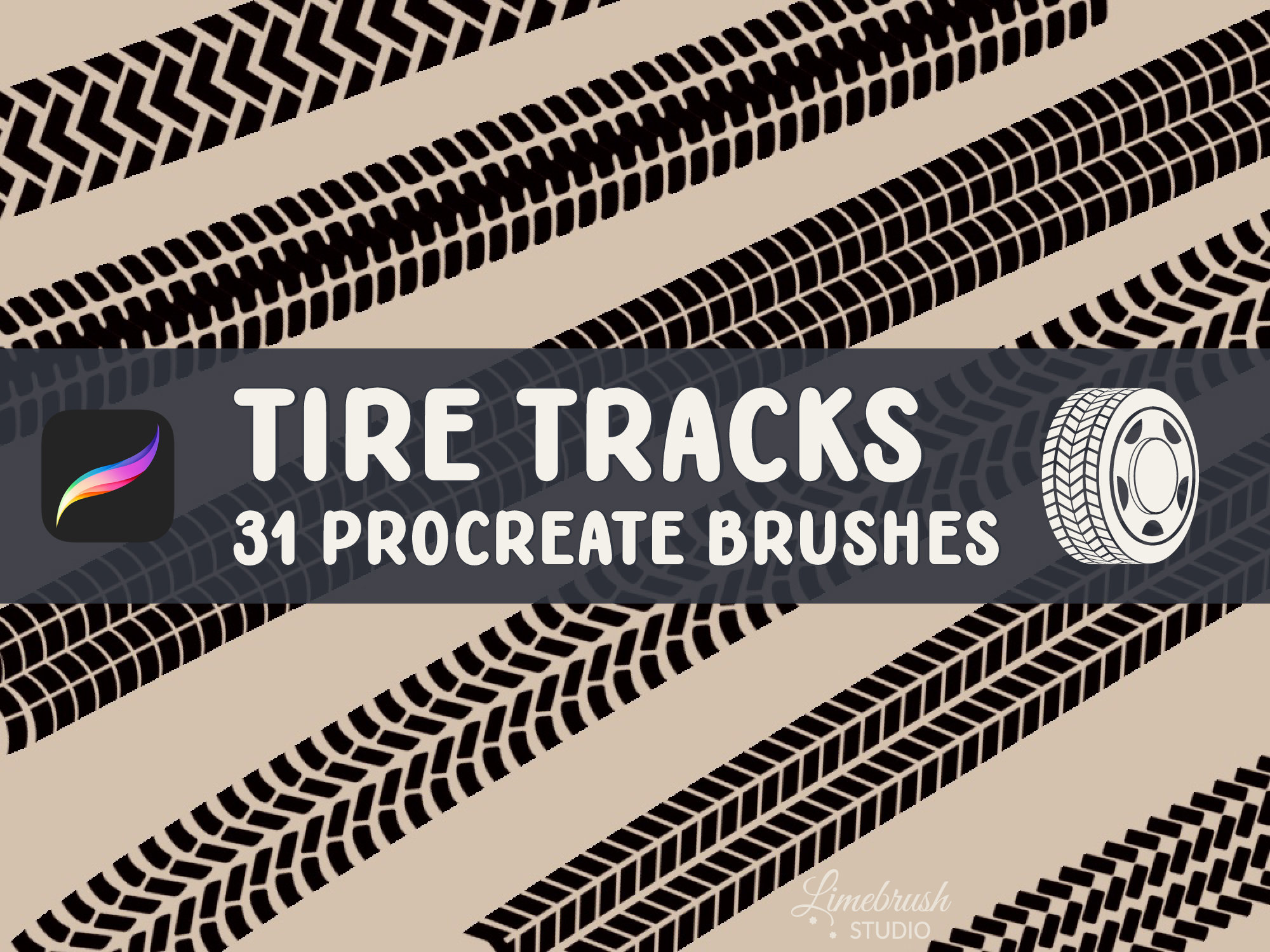 Tire Tracks Procreate Brushes | 31 Different Tire Car and Bike Tracks ...