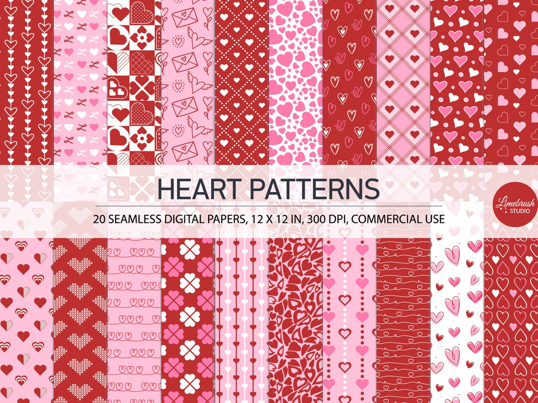 20 Heart Seamless Digital Papers | Valentine's Day Patterns | Pink and ...