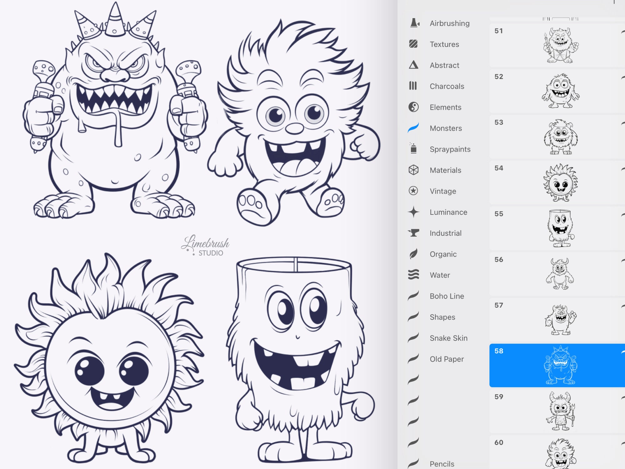 Funny Monsters Procreate Brushes 70 Cute Monster Stamps for Procreate ...