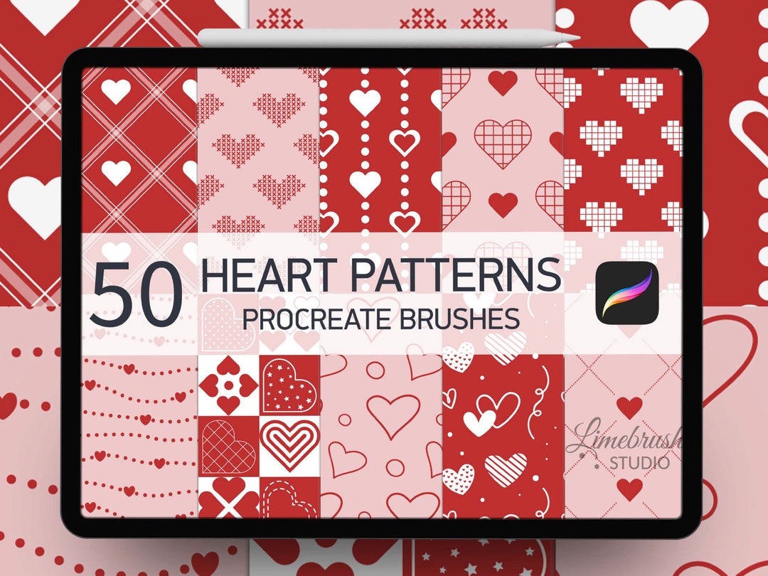 Heart Pattern Procreate Brushes for Valentine's Day | 50 Seamless ...