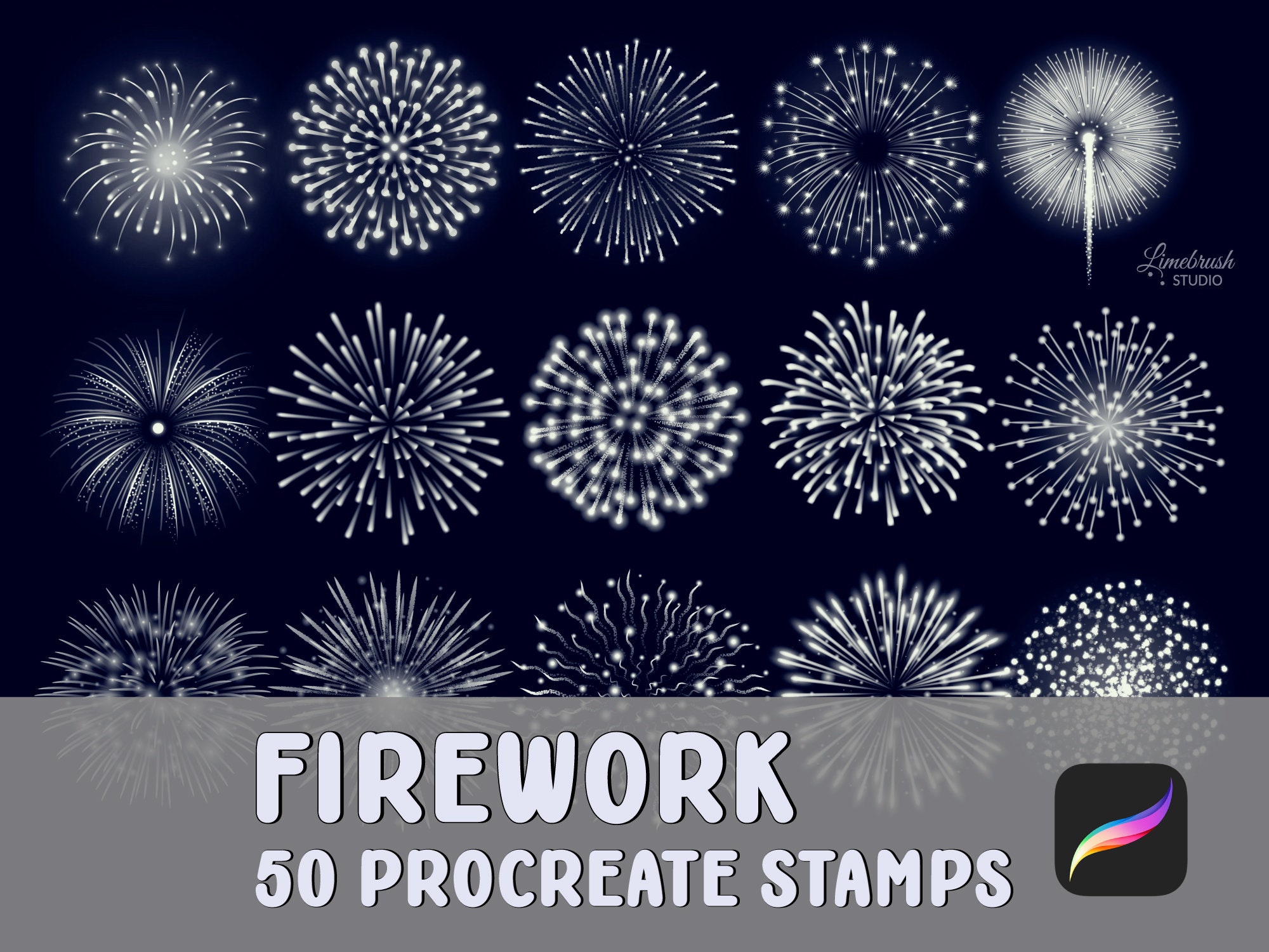 50 Firework Effect Stamps for Procreate Realistic Firework for ...
