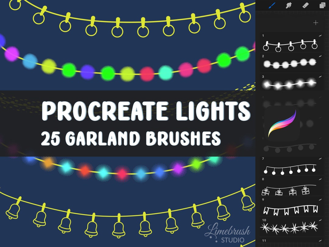 Procreate Lights Garland Brushes | 25 String Lights, Stars, Hearts ...