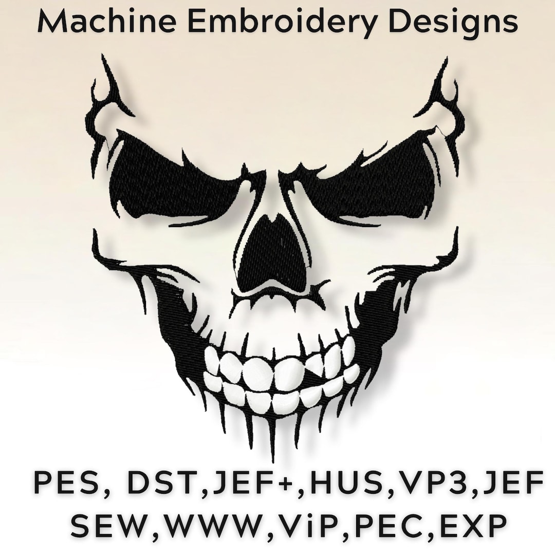 Edgy Skull Machine Embroidery Design: 6 Sizes, Gothic Decor, Pes Dst ...