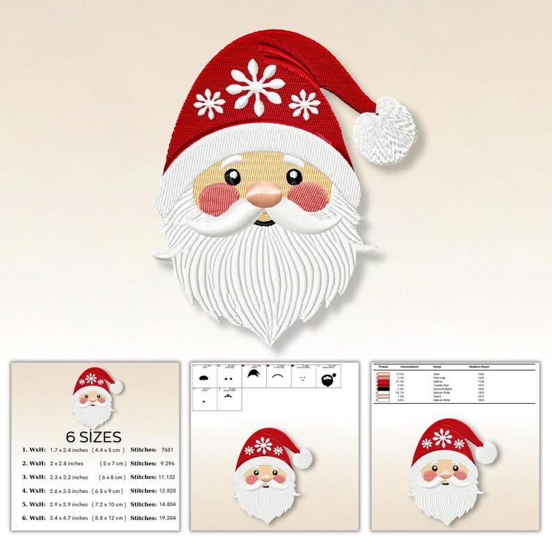 Christmas Embroidery Designs: Santa & Reindeer (9 Designs) (digital ...