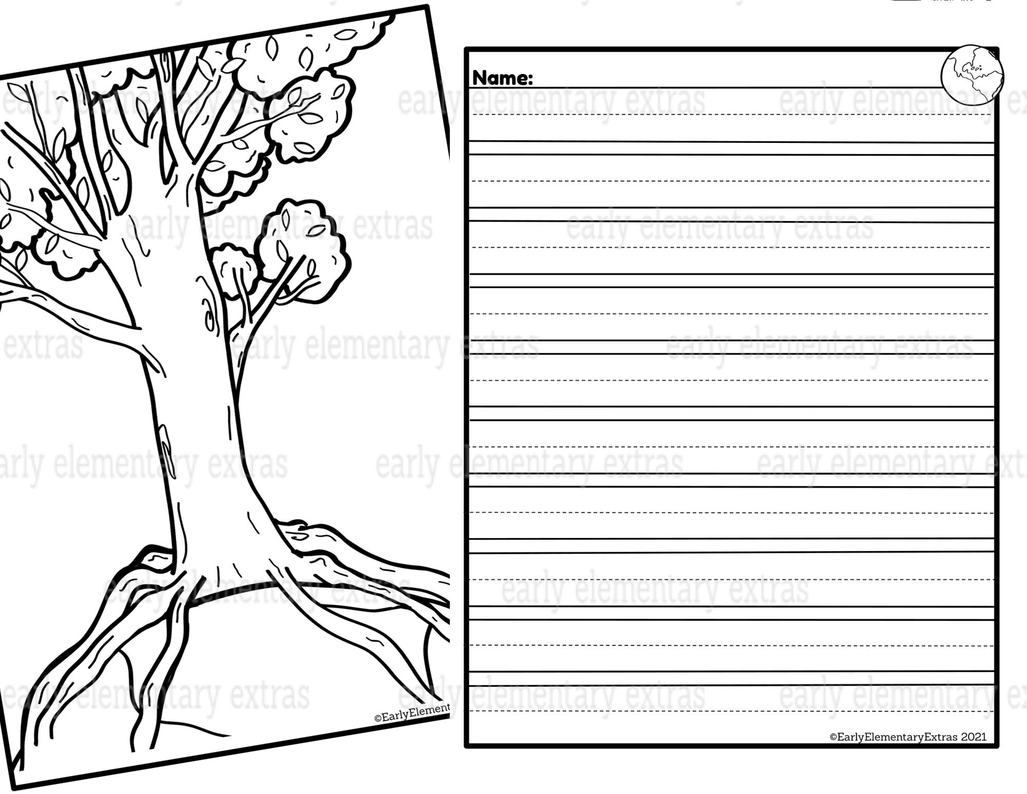 Earth Day Coloring Pages for Kids and Writing Paper, Writing Prompt ...