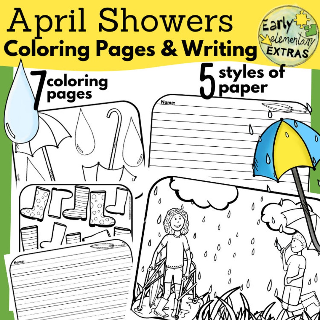 Spring Coloring Pages for Kids, April Showers, Writing Paper, Lined ...