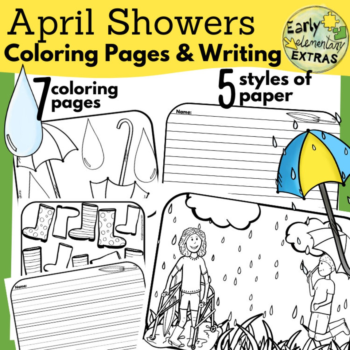 Spring Coloring Pages for Kids, April Showers, Writing Paper, Lined ...