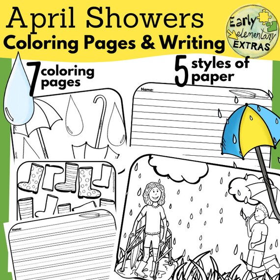 Spring Coloring Pages for Kids April Showers Writing Paper | Etsy
