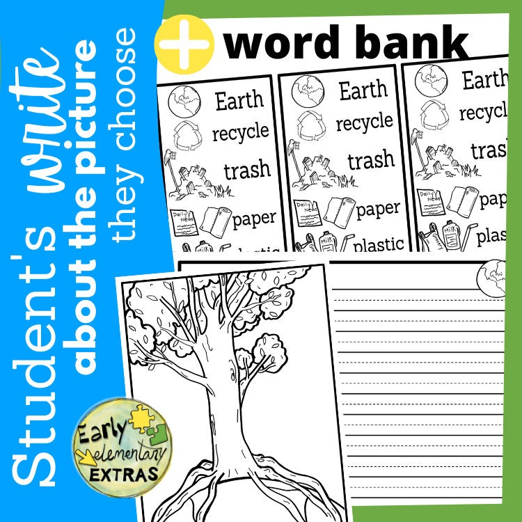 Earth Day Coloring Pages for Kids and Writing Paper, Writing Prompt ...