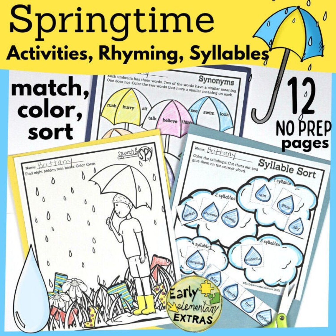 Spring Printable Activities, Rhyming, Synonyms, Antonyms, Syllables ...