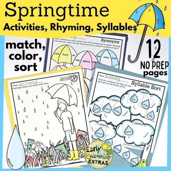 Spring Printable Activities Rhyming Synonyms Antonyms - Etsy