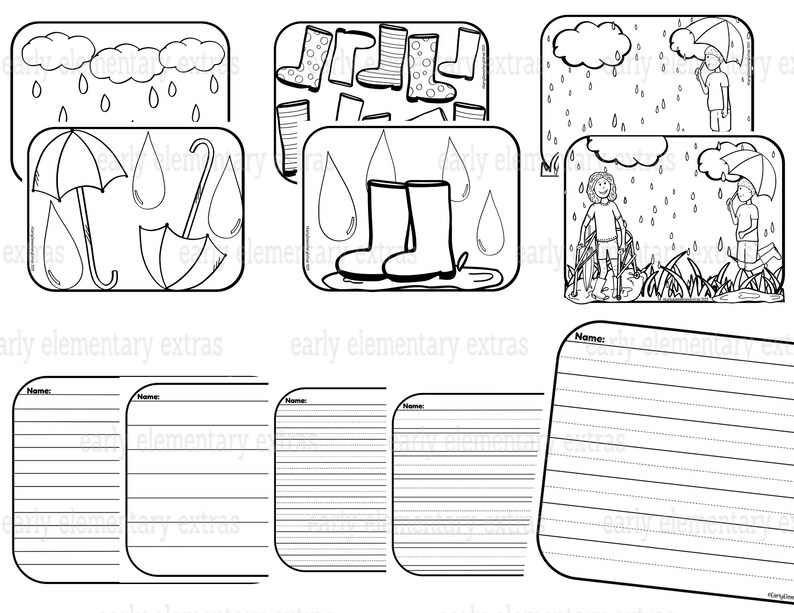 Spring Coloring Pages for Kids, April Showers, Writing Paper, Lined ...