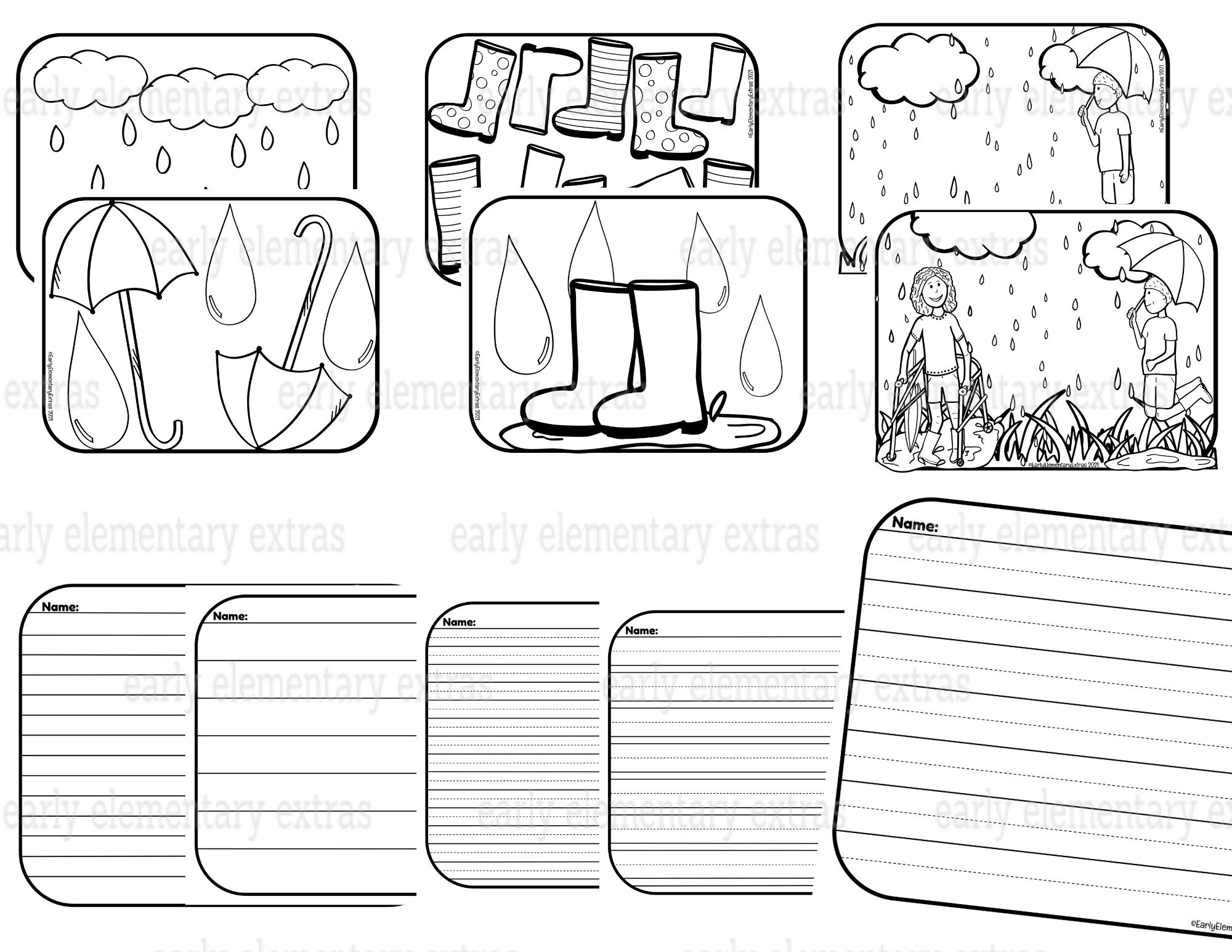 Spring Coloring Pages for Kids, April Showers, Writing Paper, Lined ...