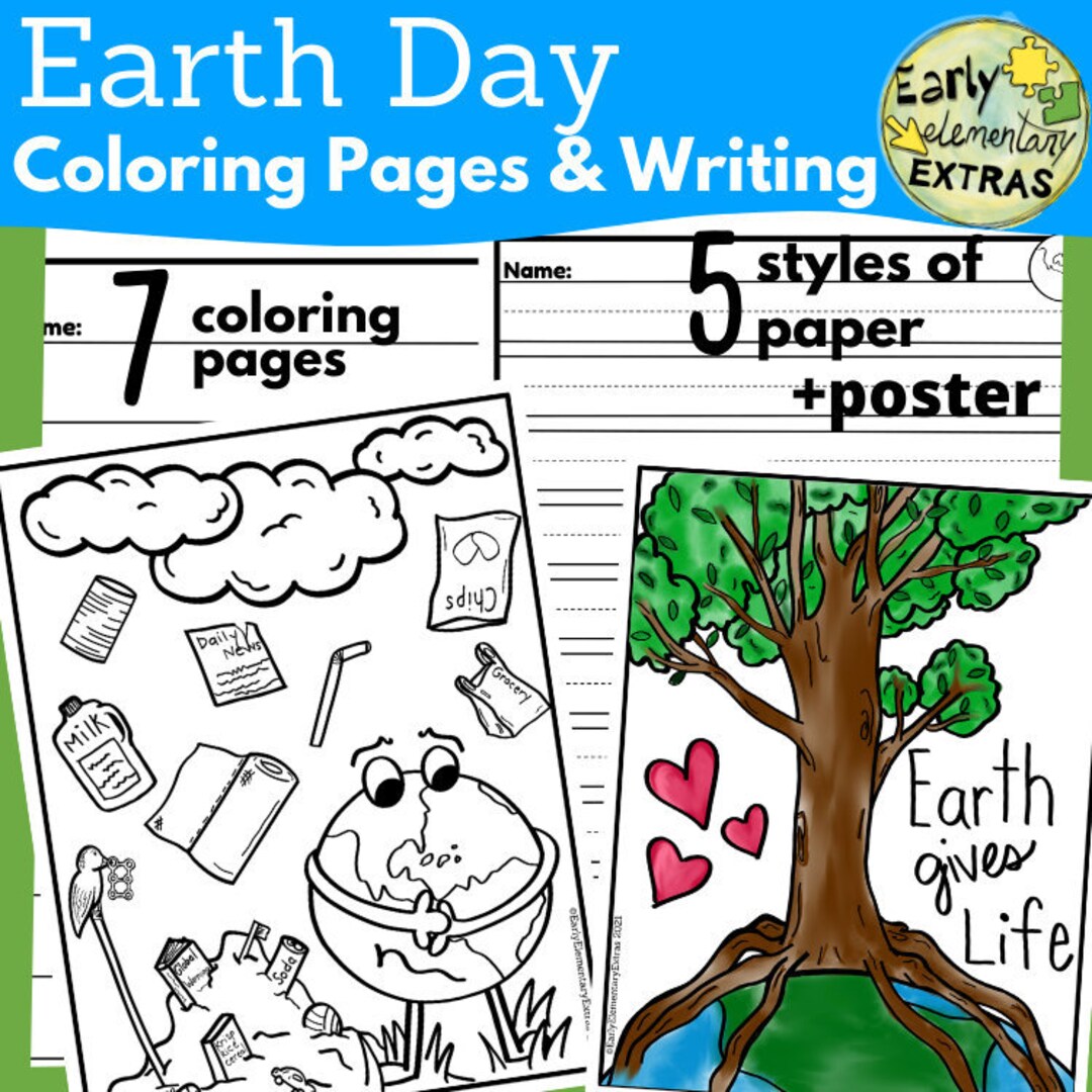 Earth Day Coloring Pages for Kids and Writing Paper, Writing Prompt ...