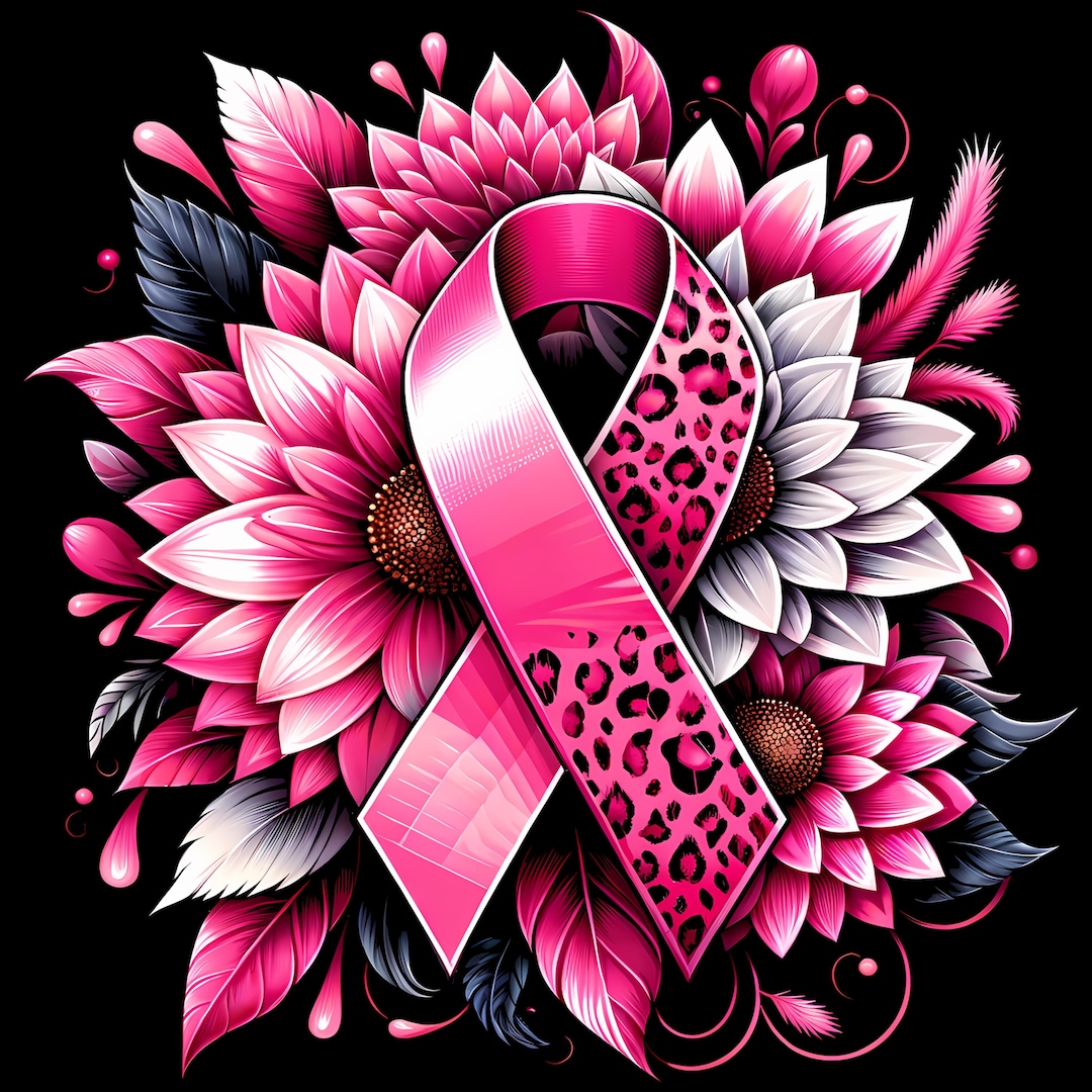 Breast Cancer Awareness Flower Ribbon PNG - Etsy