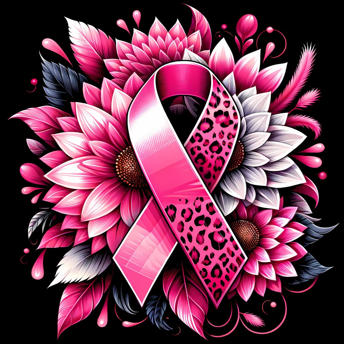 Breast Cancer Awareness Flower Ribbon PNG - Etsy