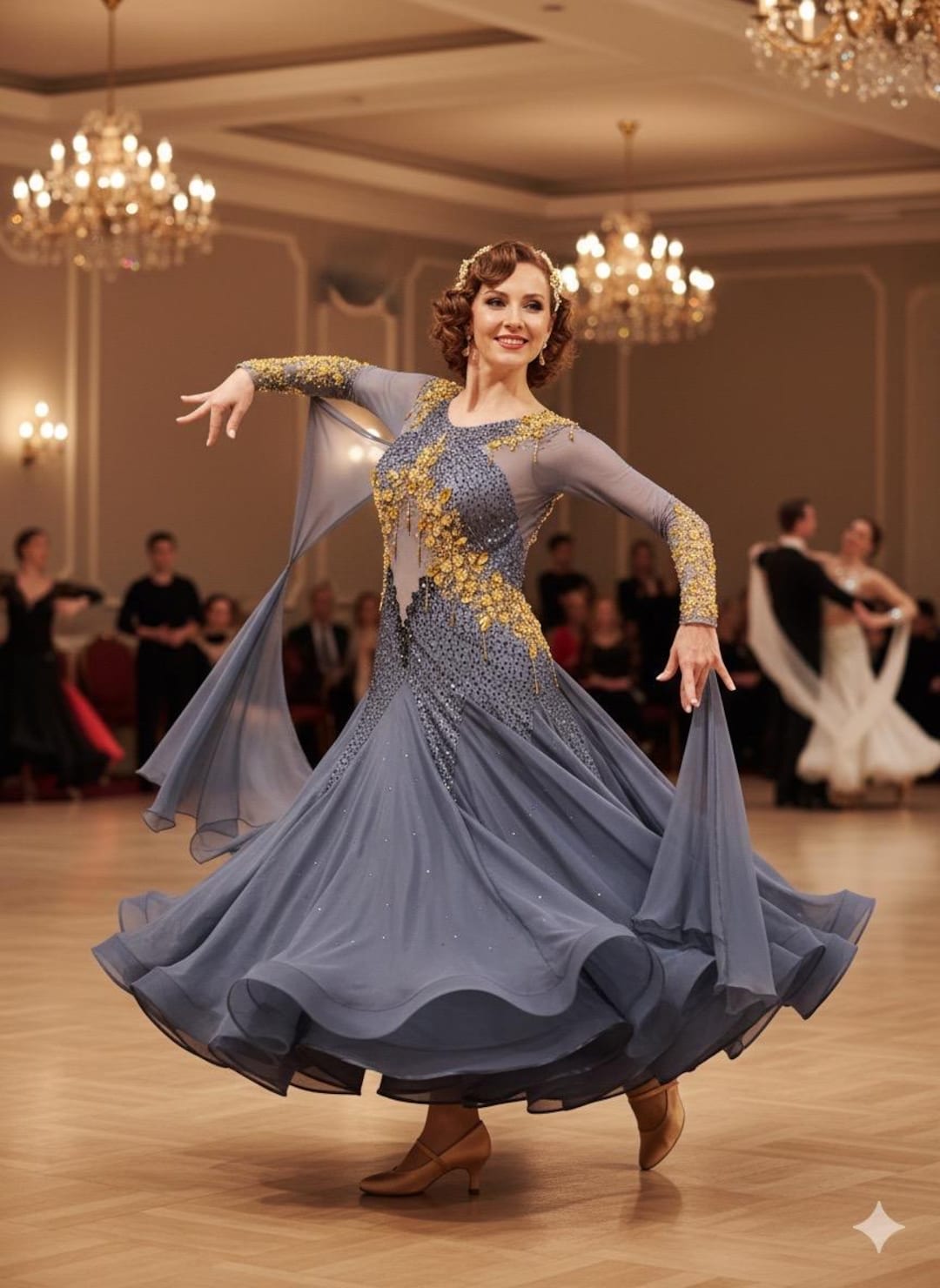 Custom Standard Ballroom Dance Dress - Navy & Gold Beaded Gown - Etsy