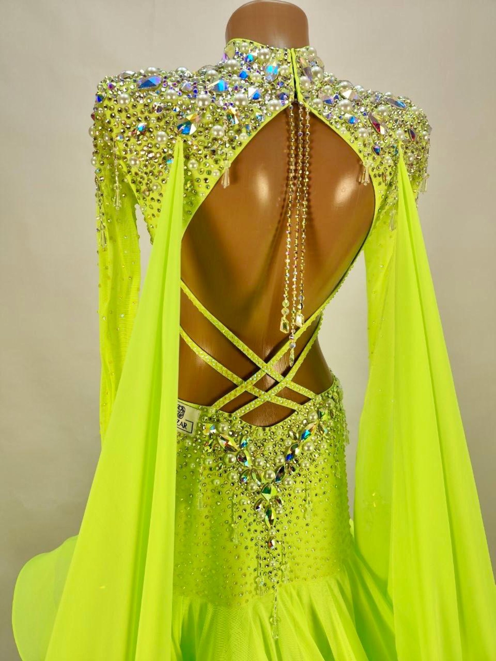 Custom Neon Yellow Ballroom Dance Dress With Swarovski Crystals ...