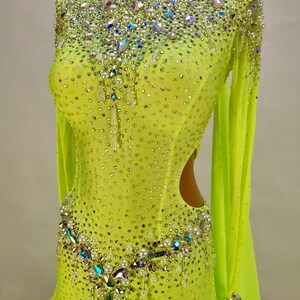 Custom Neon Yellow Ballroom Dance Dress With Swarovski Crystals ...