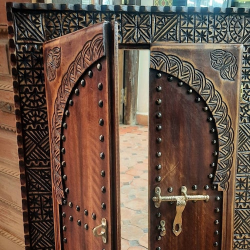 Customized Hand Carved Wooden Window With Vintage Style Brass | Etsy