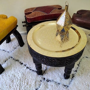 Moroccan Vintage Style Wooden Table, Engraved Copper Tray, Arabian Side ...