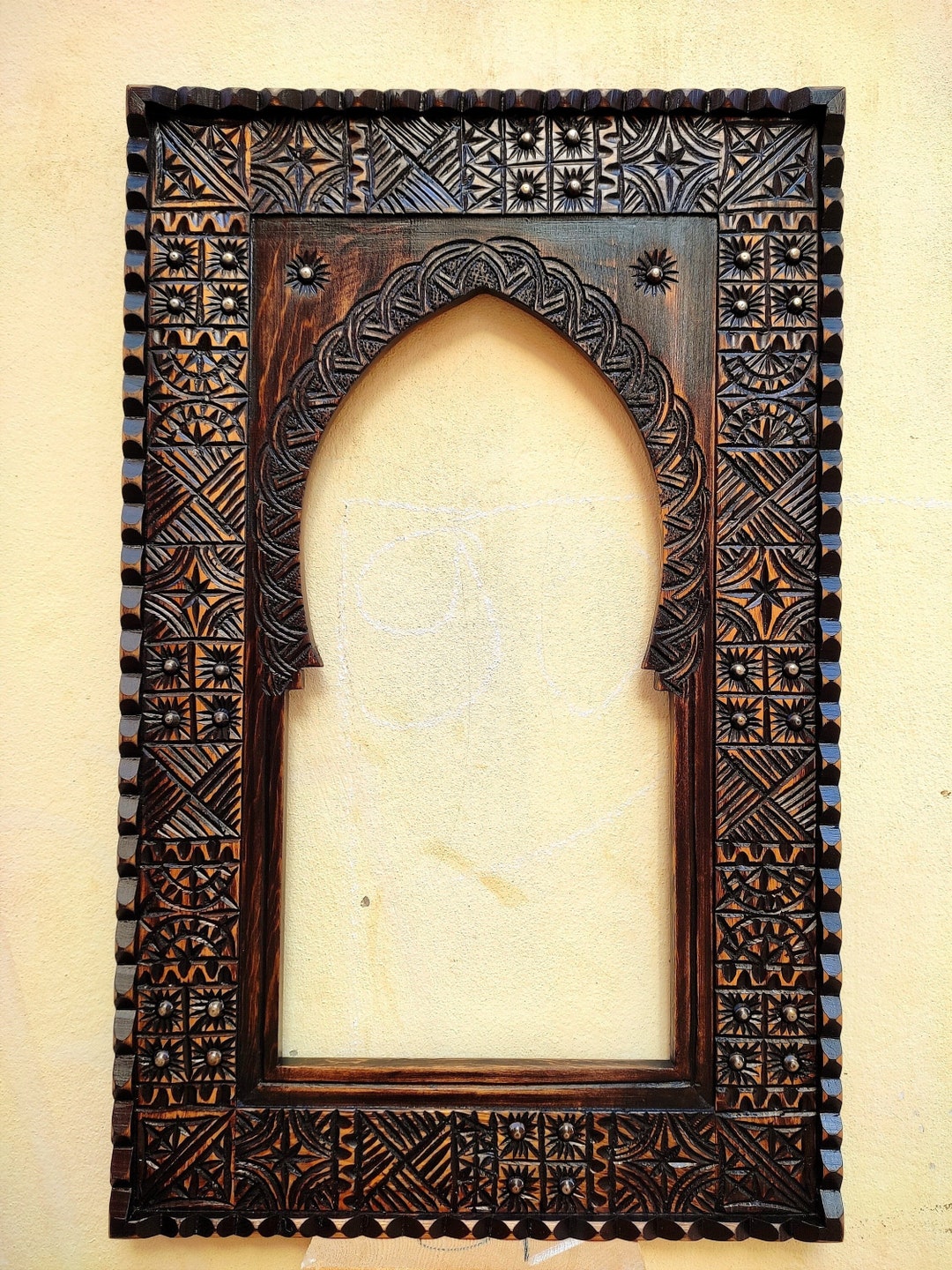 Moroccan Hand Carved Wooden Mirror Frame - Vintage Style Mirror Frame ...
