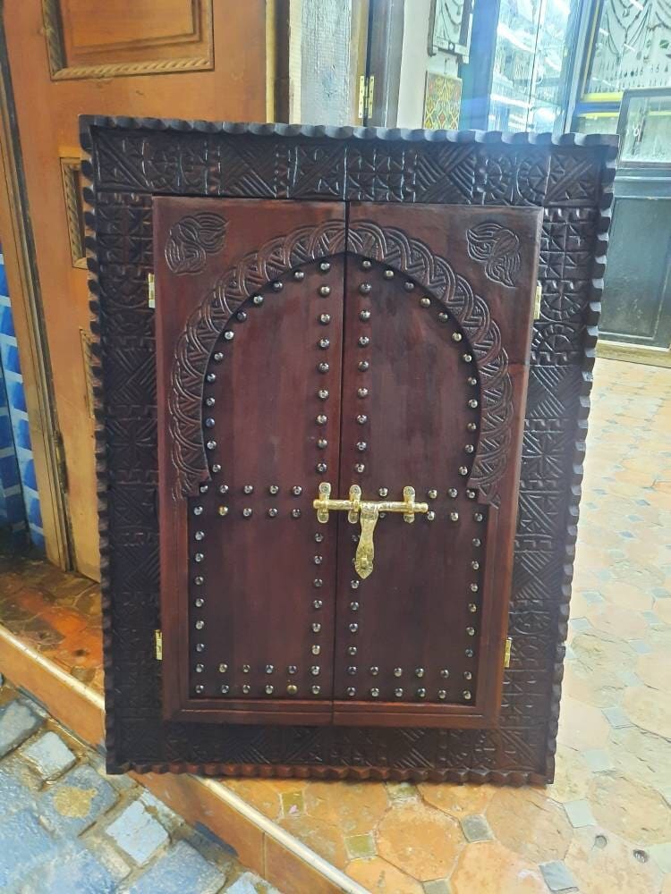Moroccan Vintage Style Carved Window Frame Wooden and Brass - Etsy